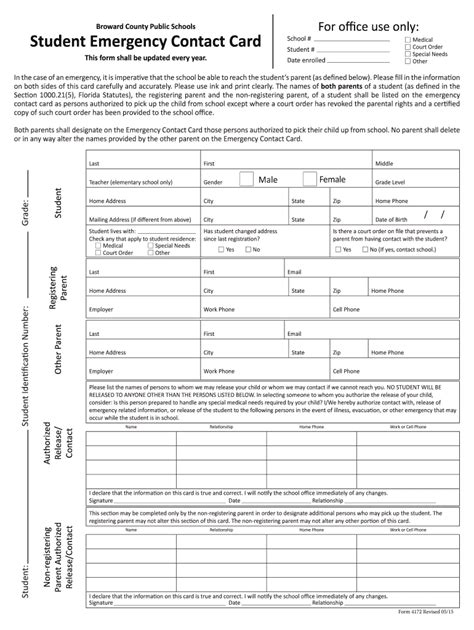 Broward County School Emergency Release Form