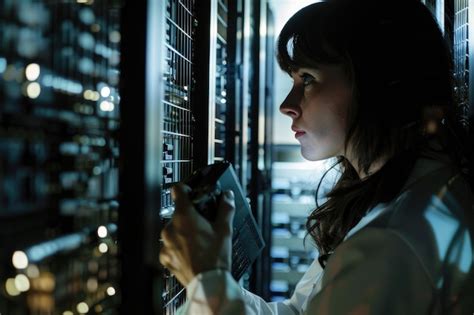 Premium Photo Female Technician Holding Hard Drive In Server Room