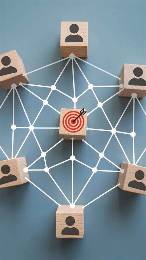 Connected Wooden Blocks With Target Symbolizing Unity Around Shared