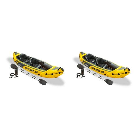 Intex Explorer K2 Yellow 2 Person Inflatable Kayak With Oars And Air Pump