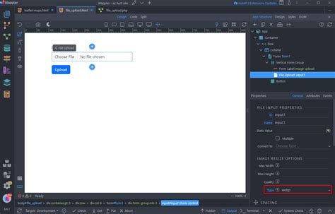client side image resizing before upload file management wappler