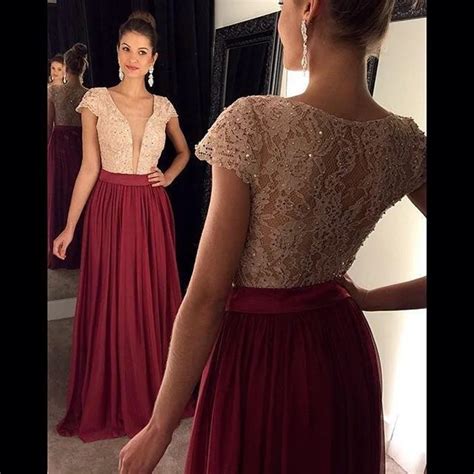 Manga Longa Uma Linha De Borgonha Prom Vestido Popular Buscando E