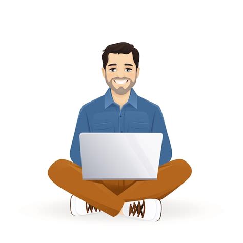 Premium Vector Man Sitting With Laptop