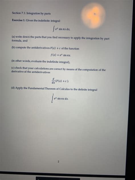 Solved Section 7 1 Integration By Parts Exercise 1 Given Chegg Com