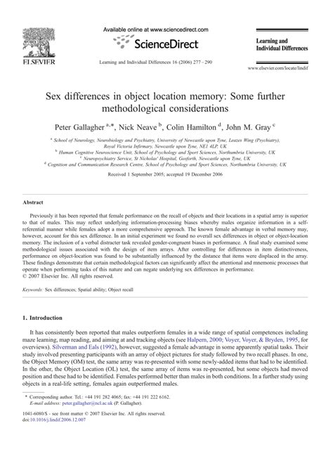 pdf sex differences in object location memory some further