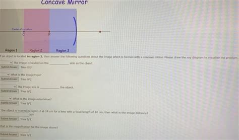 solved transcribed image text concave mirror region 1 region 2