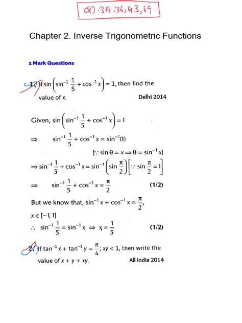 Inverse Trig Extra Questions Pdf