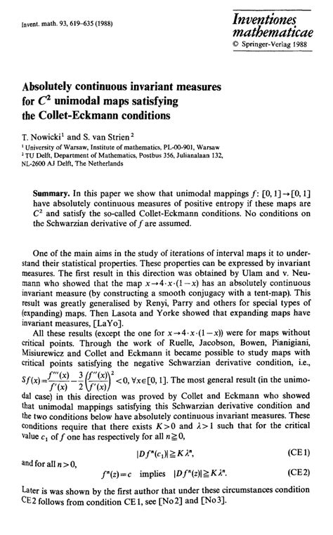 Pdf Absolutely Continuous Invariant Measures Forc2 Unimodal Maps Satisfying The Collet Eckmann
