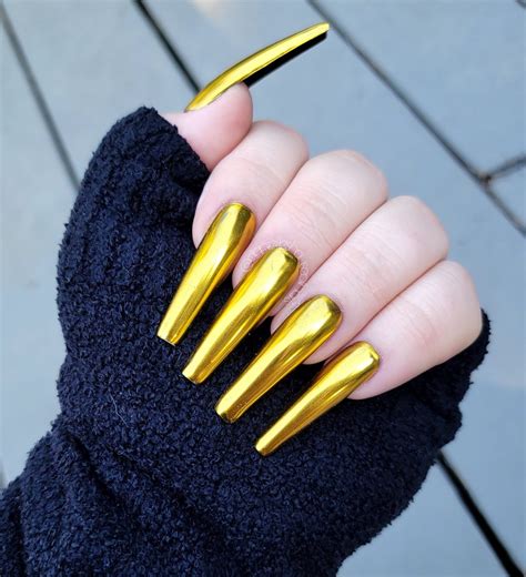 Gold Chrome Nails Luxury Press On Nails Fake Nails Gel Nails