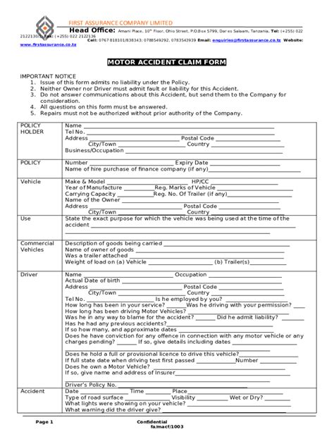 Motor Accident Claim Doc Template Pdffiller