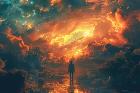 Journey Of Faith A Man Standing On The Path To Heavenly Background