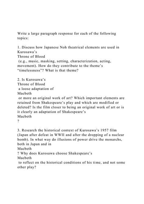 Write A Large Paragraph Response For Each Of The Following Topic Pdf