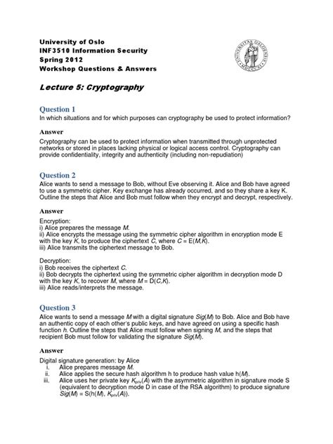 Cryptography Questions And Answers Key Concepts Of Encryption Digital