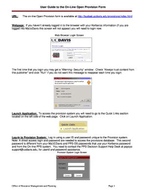 Fillable Online Budget Ucdavis User Guide To The On Line Open Provision