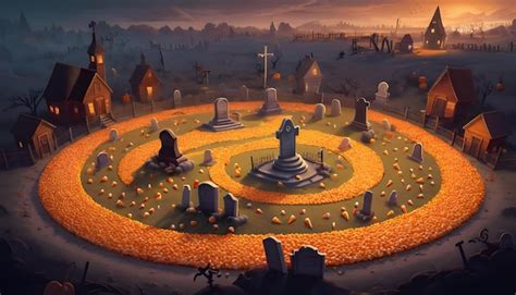 A Graveyard Filled With Candy Corn Forming A Unique And Spooky Landscape Premium Ai Generated