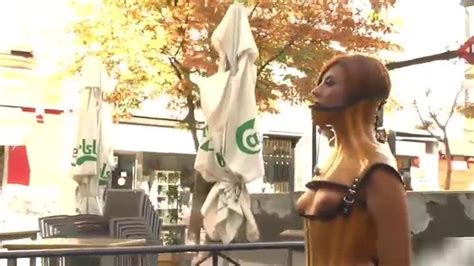 Naked Ginger Slave Led Through Madrid