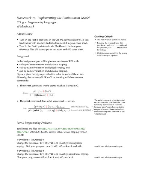 Hw10 Cis 352 Programming Language Theory And Practice Professor Jim