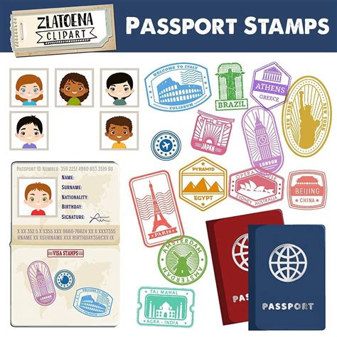 Landmark Stamps Clipart Travel Stamps Clipart Passport Stamps Clipart