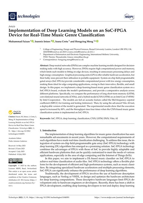 Pdf Implementation Of Deep Learning Models On An Soc Fpga Device For