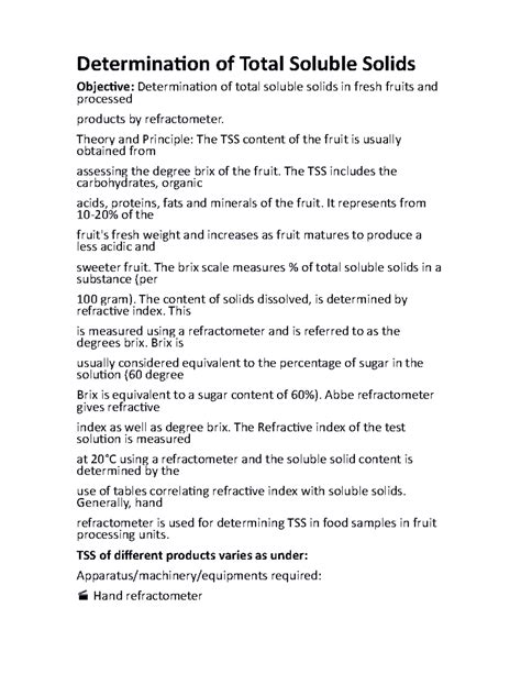 Determination Of Total Soluble Solids And Moisture Determination Of