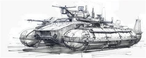 A Detailed Sketch Of A Military Hovercraft Featuring Its Air Cushion