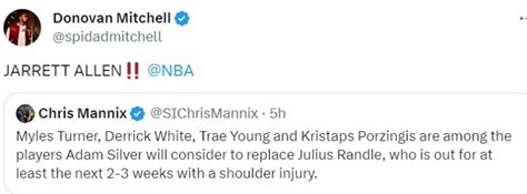 因兰德尔伤缺需要全明星递补？米切尔喊话nba官方：贾勒特 阿伦腾讯新闻