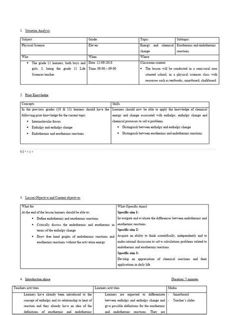 Physics Lesson Plan 4 Pdf Learning Enthalpy