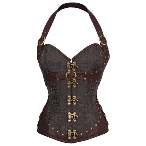 Gothic Steampunk Corset Woman Pirate Costume Sexy Lace Up Top Pu