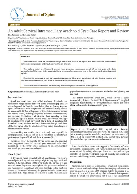 Pdf An Adult Cervical Intramedullary Arachnoid Cyst Case Report And Review