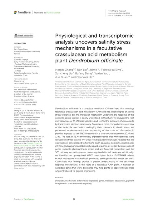 PDF Physiological And Transcriptomic Analysis Uncovers Salinity Stress Mechanisms In A