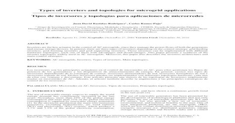 Pdf Types Of Inverters And Topologies For Microgrid · Tipos De Inversores Y Topologías