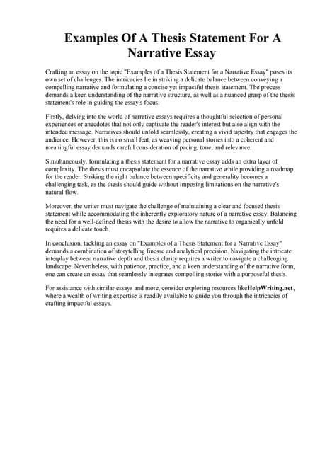 Examples Of A Thesis Statement For A Narrative Essay Pdf