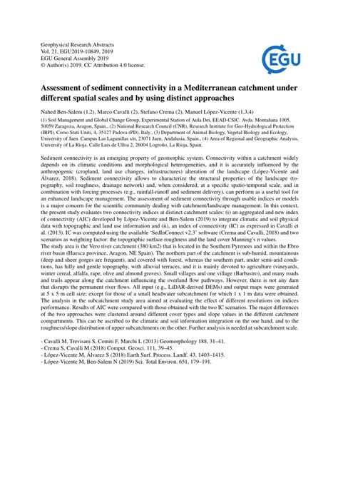 Pdf Assessment Of Sediment Connectivity In A Mediterranean Catchment
