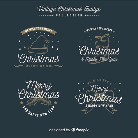 Elegante Set Van Kerst Labels Met Vintage Stijl Gratis Vector