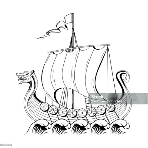Vetores De Navio Drakkar Ilustração Vetorial De Um Esboço Viking Navio