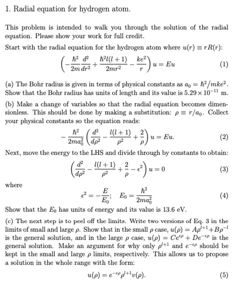Solved 1 Radial Equation For Hydrogen Atom This Problem Is