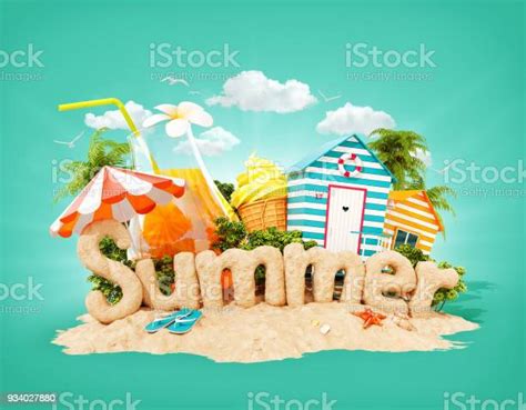 단어 여름 열 대 섬에 모래의 했다 여름 휴가의 특별 한 3 차원 그림입니다 여행 및 휴가 개념입니다 개념에 대한 스톡 사진 및 기타 이미지 Istock