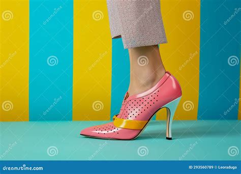 Legs Of Beautiful Woman In Stylish Shoes On Color Background Close Up