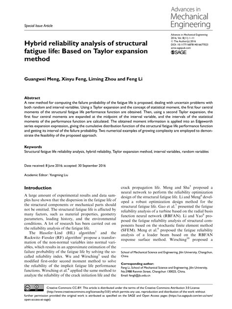 Pdf Hybrid Reliability Analysis Of Structural Fatigue Life Based On Taylor Expansion Method