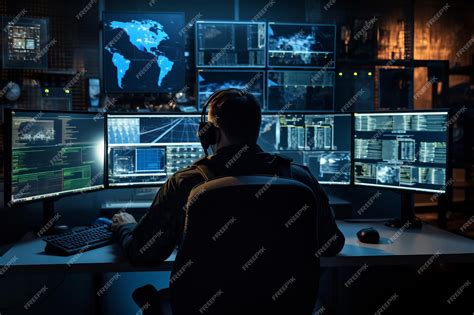 Premium Photo Eyes On The Battlefield Monitoring Operations In The Military Command Center