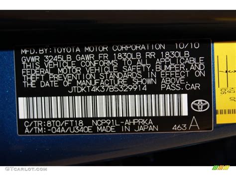 2011 Toyota Yaris S 5 Door Liftback Color Code Photos