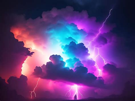 Premium Ai Image Bright Explosion With Smoke And Lightning In Neon Lights