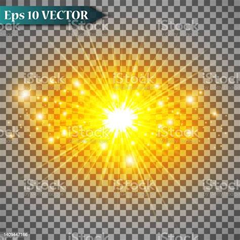 흰색 불꽃과 황금빛 별이 특별한 빛으로 빛나는 광선 조명 효과를 설정합니다 하얀 빛나는 빛 광선에서 별 빛 태양은 백라이트입니다 밝고 아름다운 별 햇빛 Eps10 폭발에