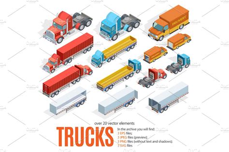 Trucks Isometric Set Pre Designed Photoshop Graphics ~ Creative Market