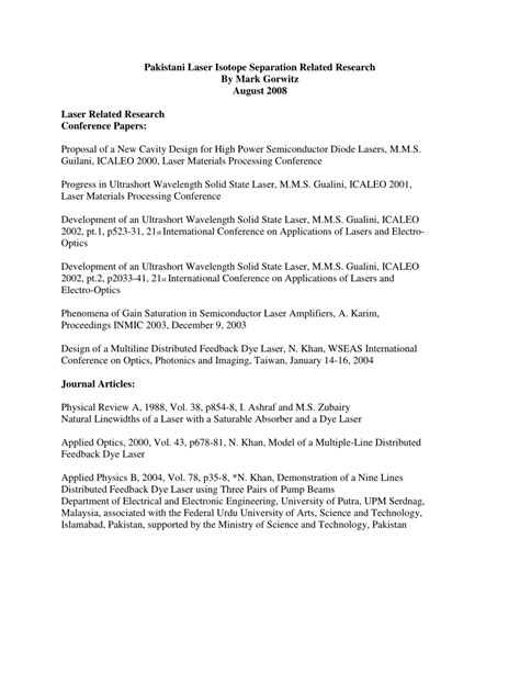 Pdf Pakistani Laser Isotope Separation Related Research