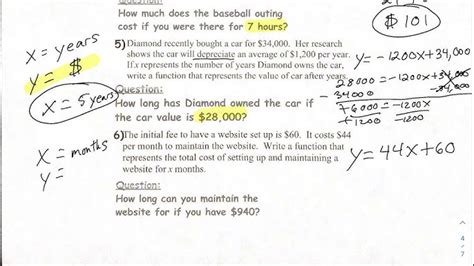 Y Mx B Word Problems Worksheets