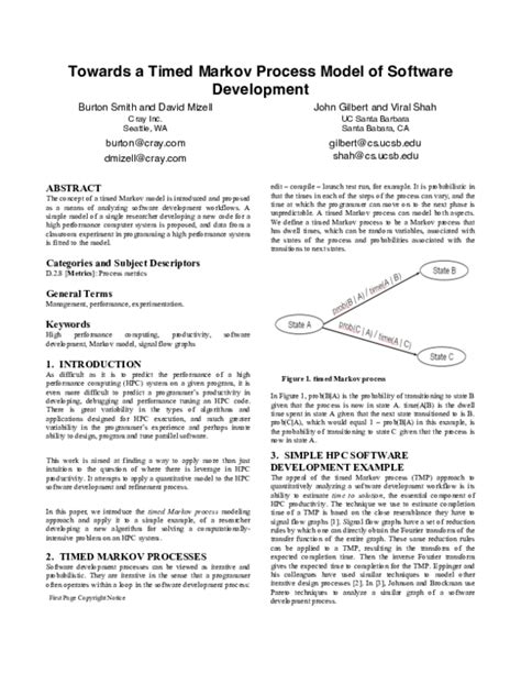 Pdf Towards A Timed Markov Process Model Of Software Development