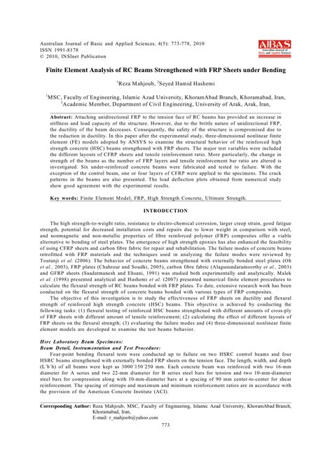 Pdf Finite Element Analysis Of Rc Beams Strengthened With Frp Sheets Under Bending