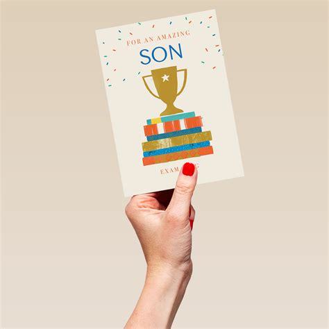 Personalised Son Passing Exams Editable Trophy Congratulations Card