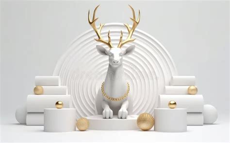 Deer Object With White And Gold Details Concept For Christmas And New